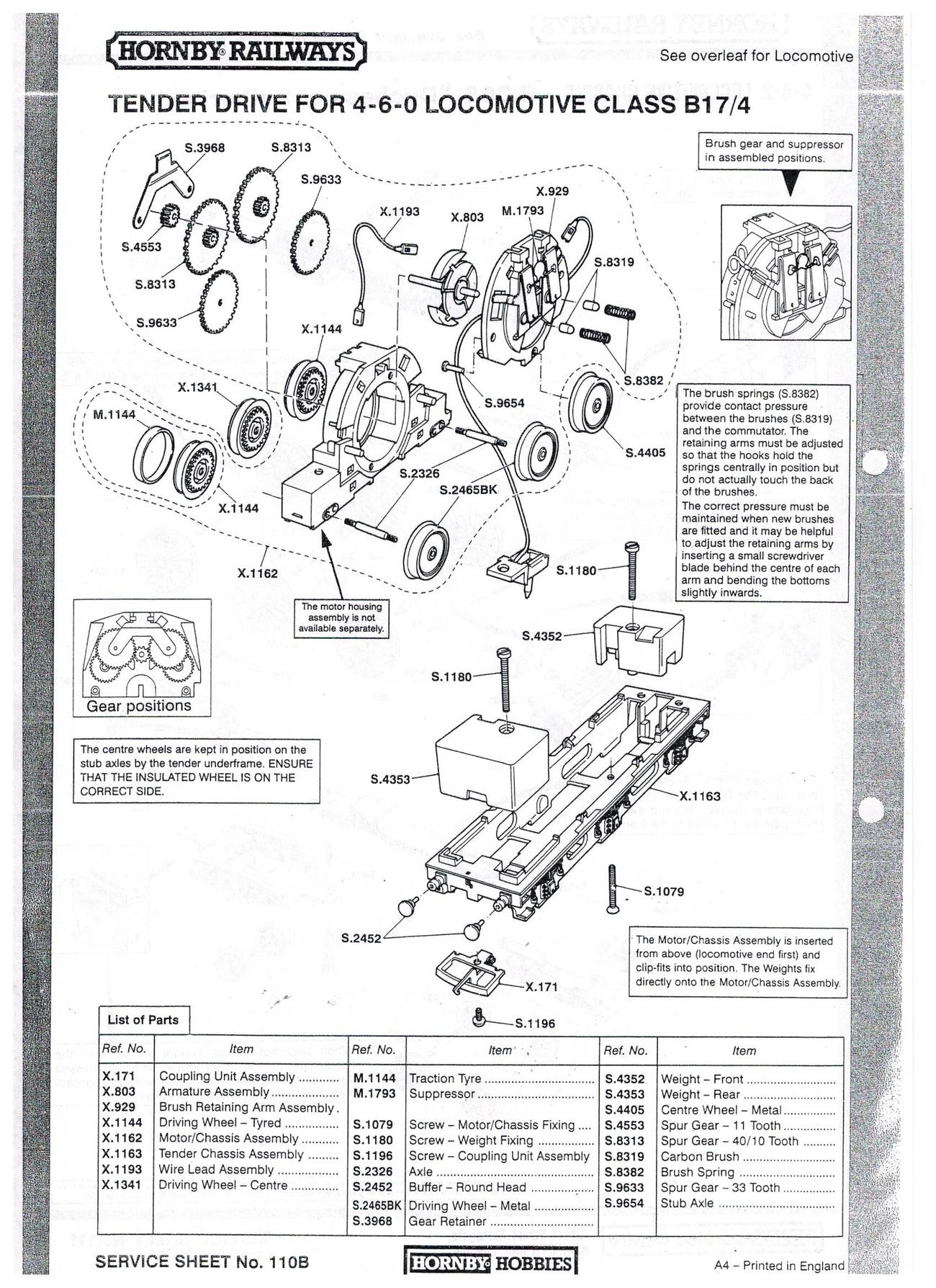 Service Sheets | Model Train Spare Parts selling Hornby Train Spare ...