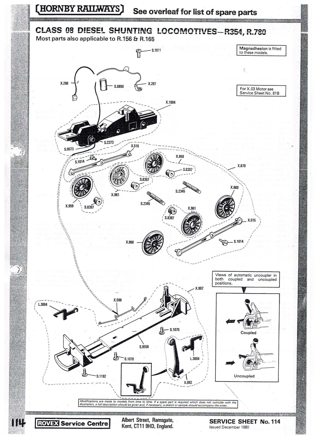 Service Sheets | Model Train Spare Parts selling Hornby Train Spare ...