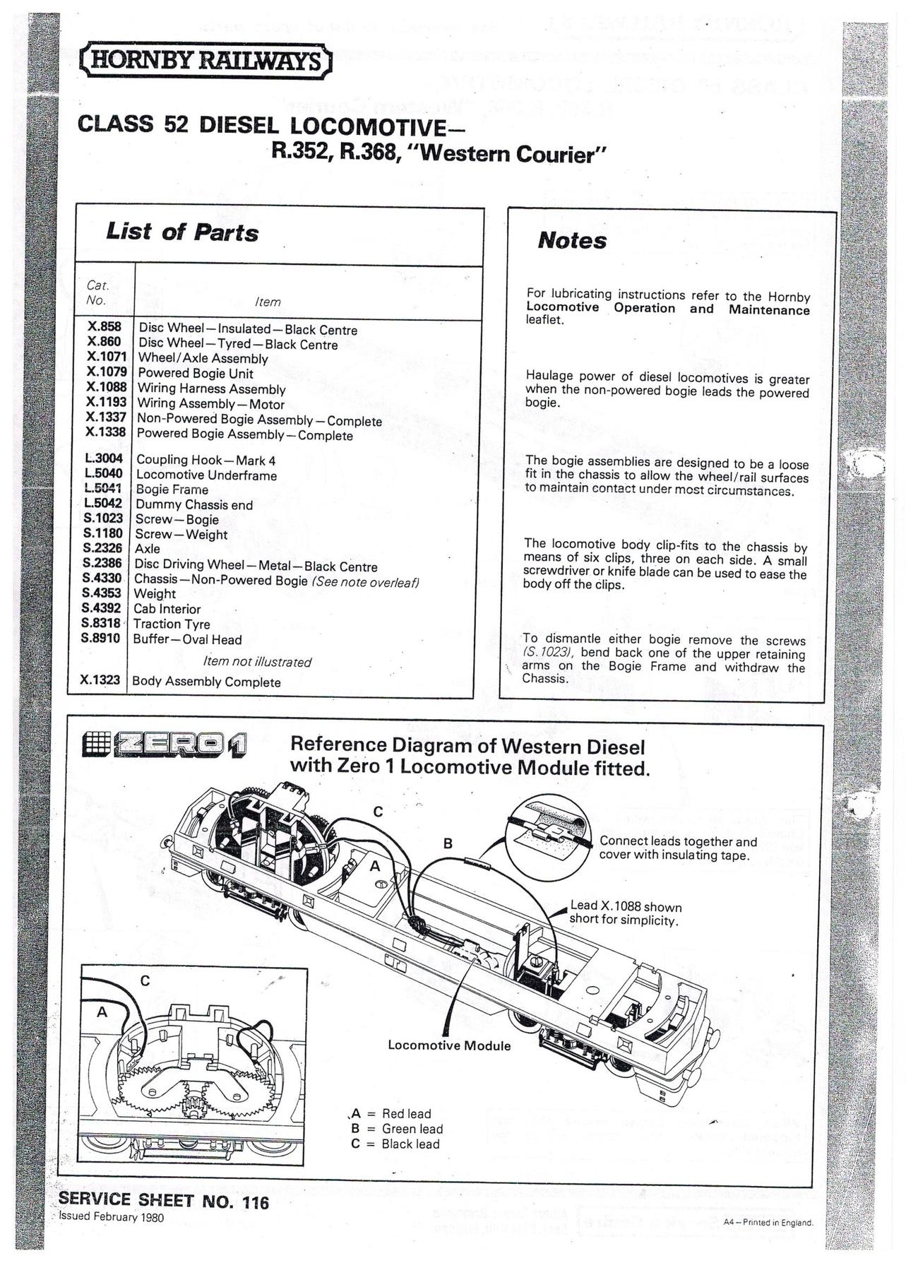 Service Sheets | Model Train Spare Parts selling Hornby Train Spare ...