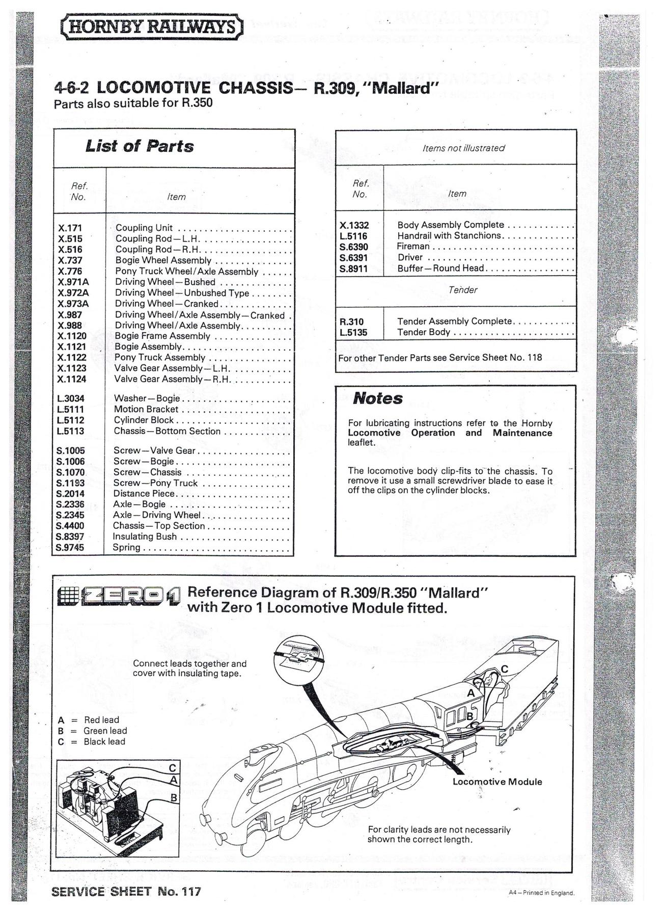 Service Sheets | Model Train Spare Parts selling Hornby Train Spare ...