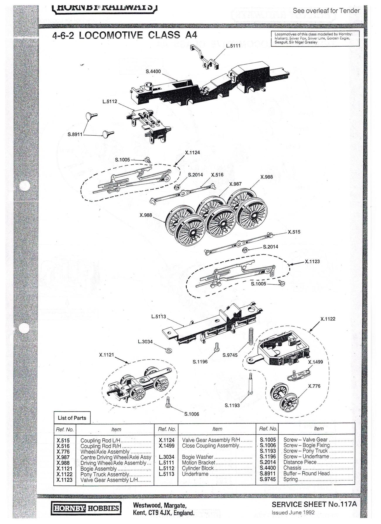 Service Sheets | Model Train Spare Parts selling Hornby Train Spare ...