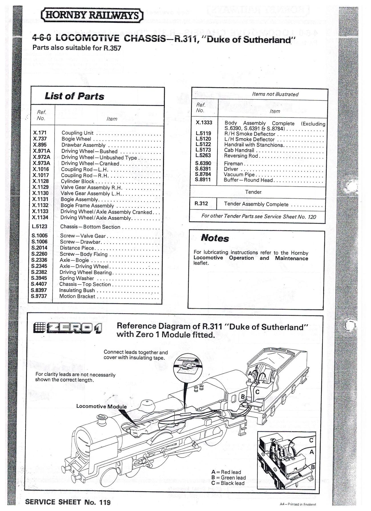 Service Sheets | Model Train Spare Parts selling Hornby Train Spare ...