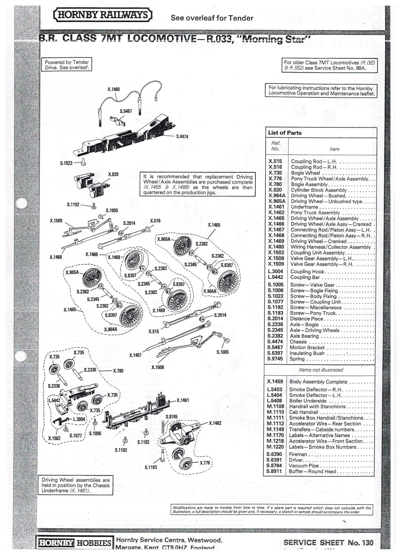 Service Sheets | Model Train Spare Parts selling Hornby Train Spare ...