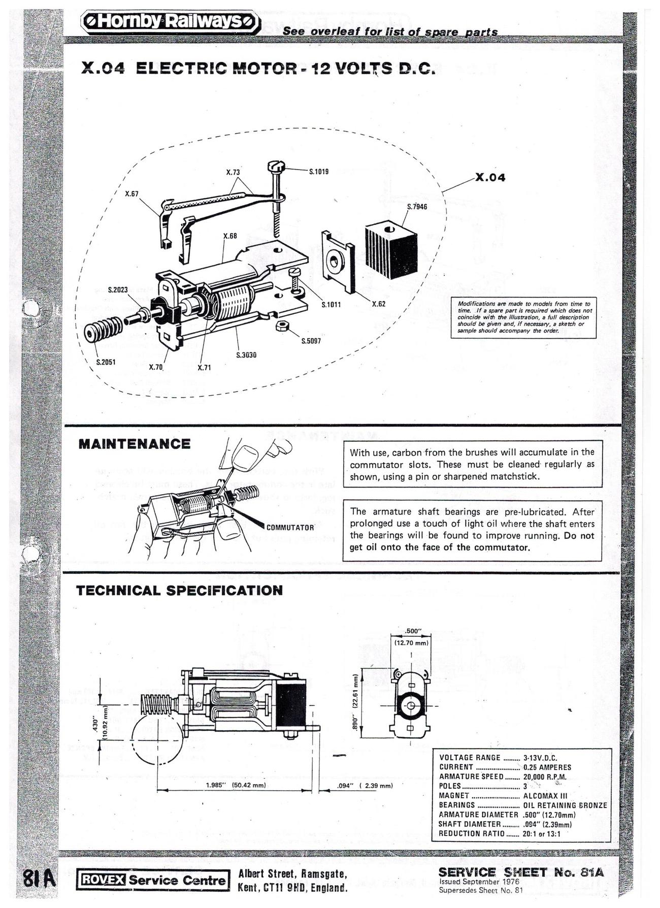 Service Sheets | Model Train Spare Parts selling Hornby Train Spare ...