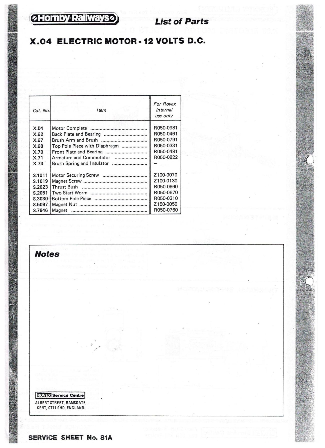 Service Sheets | Model Train Spare Parts selling Hornby Train Spare ...