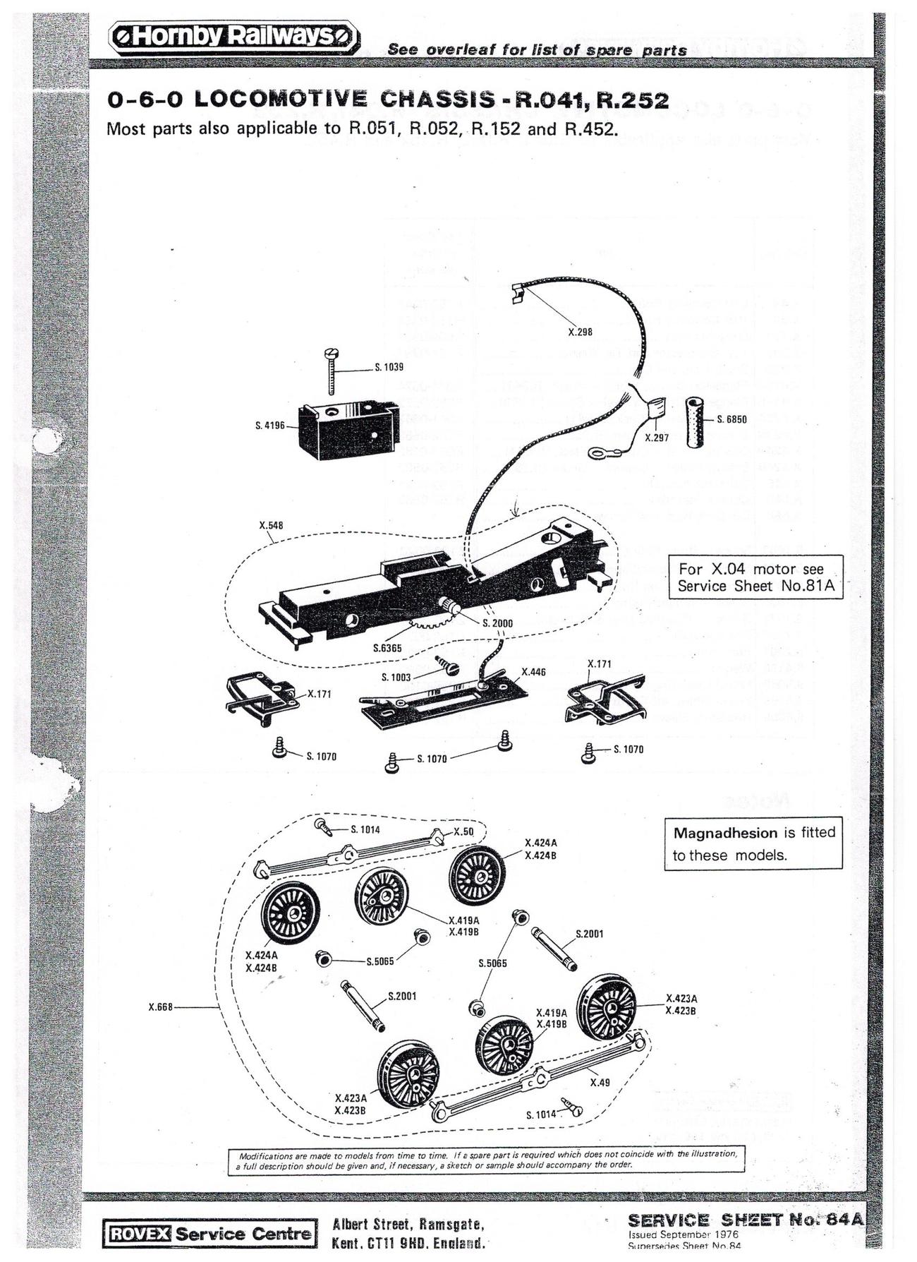 Service Sheets | Model Train Spare Parts selling Hornby Train Spare ...