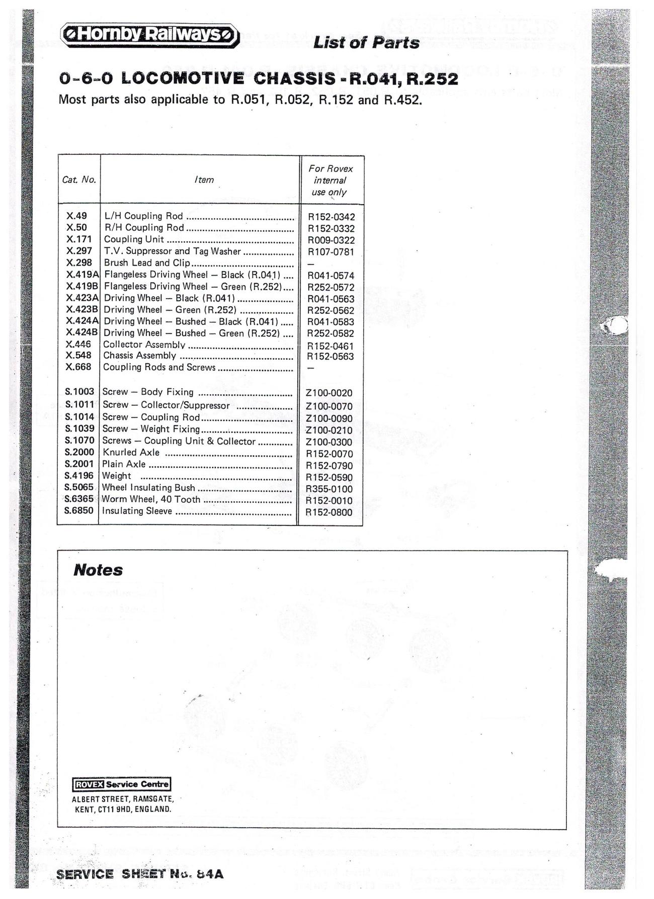 Service Sheets | Model Train Spare Parts selling Hornby Train Spare ...