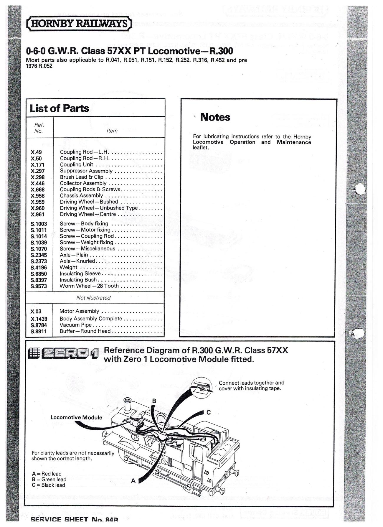 Service Sheets | Model Train Spare Parts selling Hornby Train Spare ...