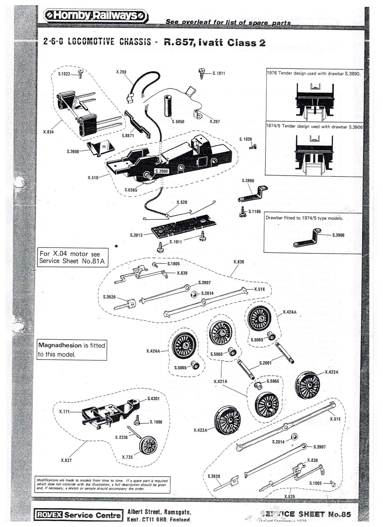 Service Sheets | Model Train Spare Parts selling Hornby Train Spare ...