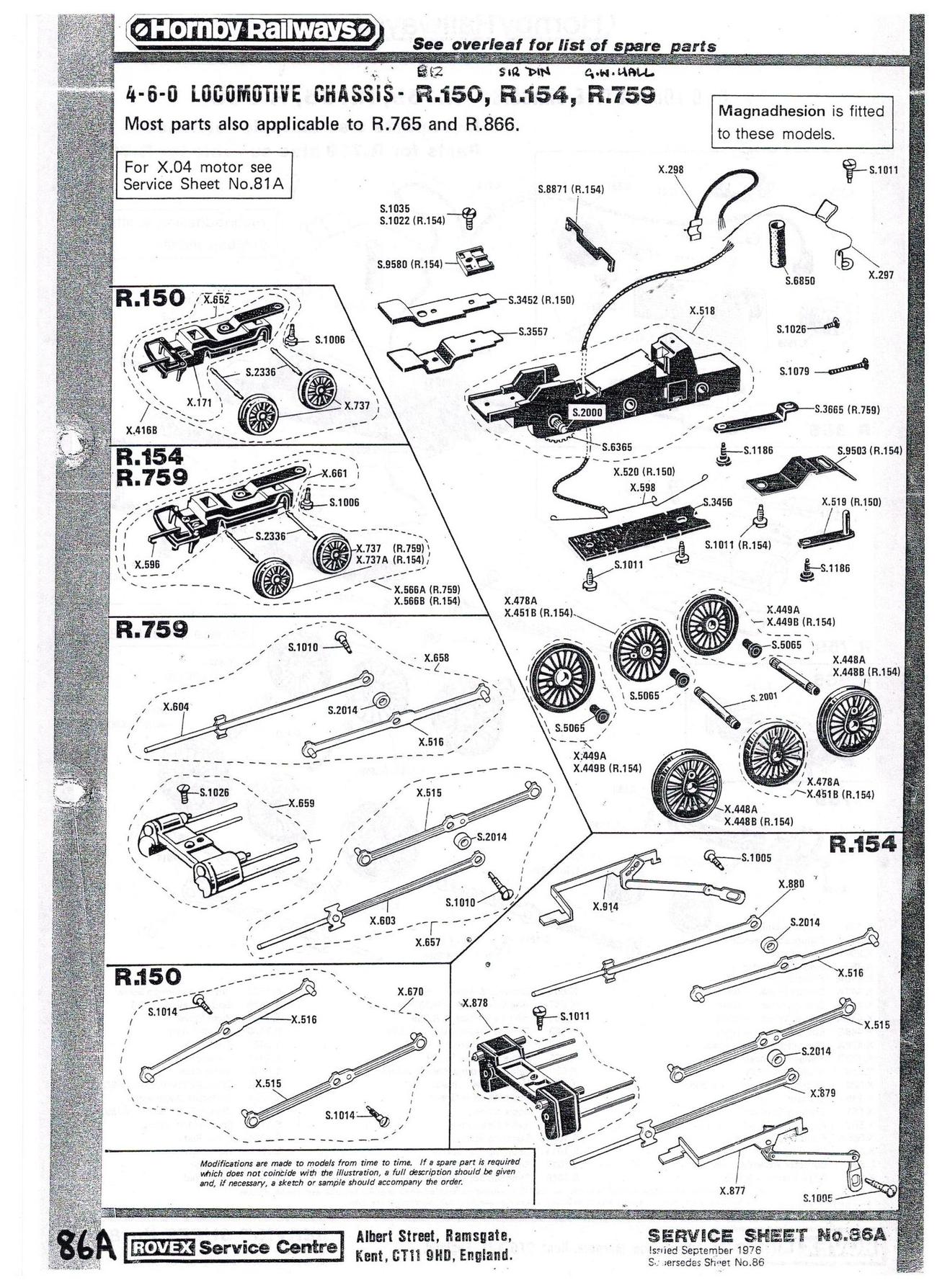 Service Sheets | Model Train Spare Parts selling Hornby Train Spare ...