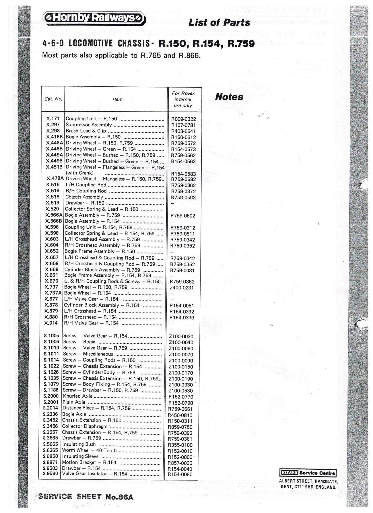 Service Sheets | Model Train Spare Parts selling Hornby Train Spare ...