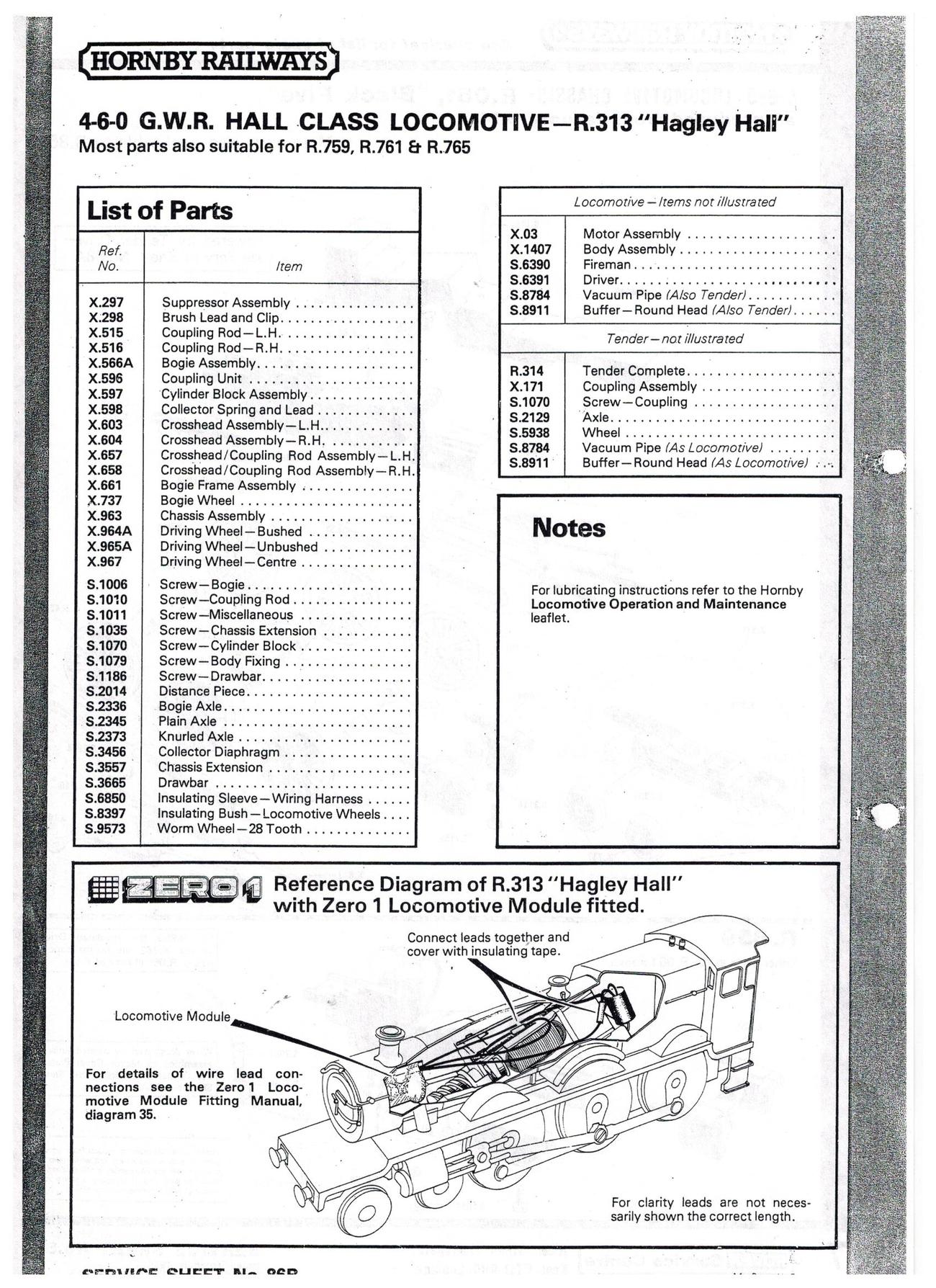 Service Sheets | Model Train Spare Parts selling Hornby Train Spare ...