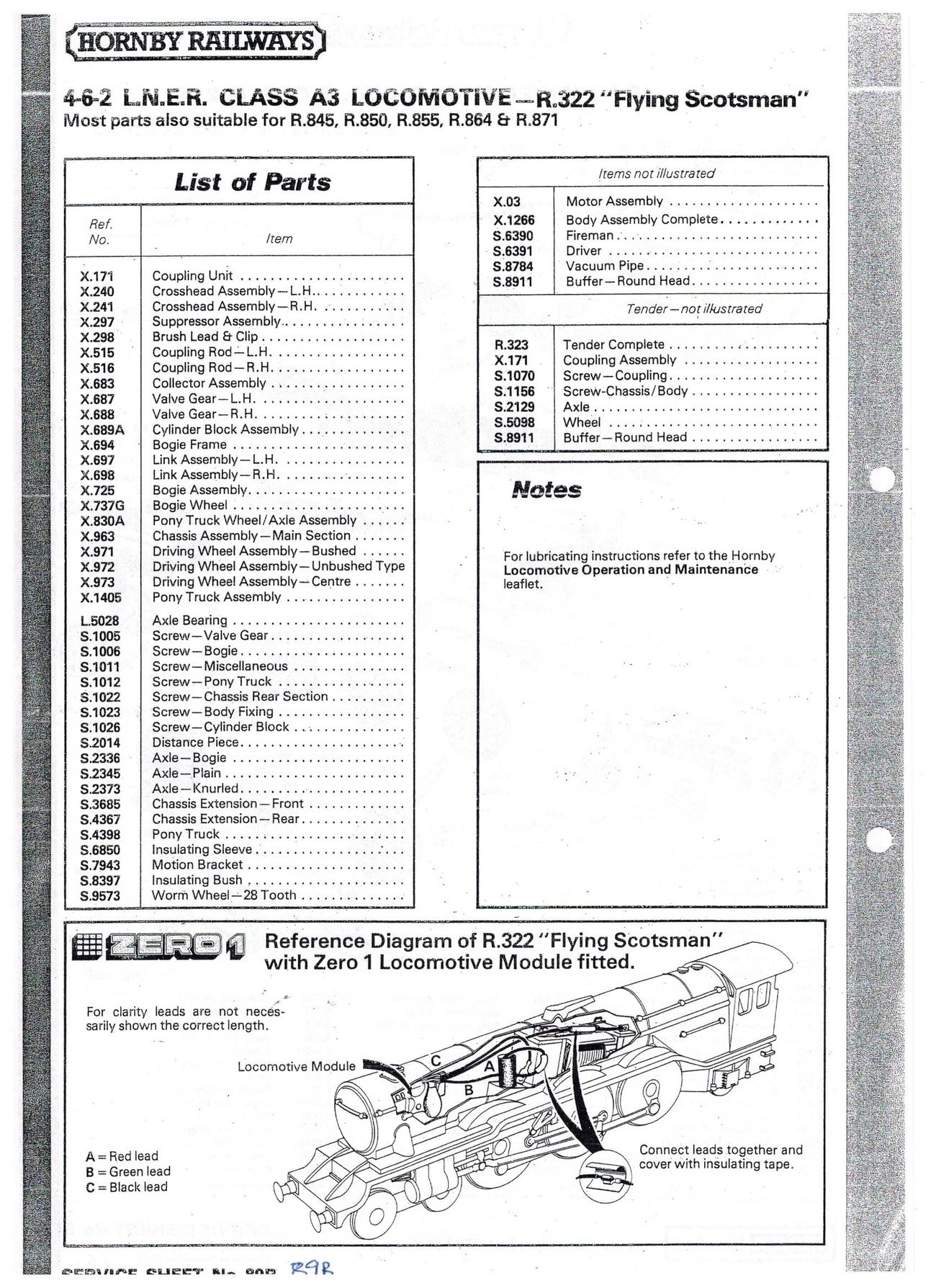 Service Sheets | Model Train Spare Parts selling Hornby Train Spare ...