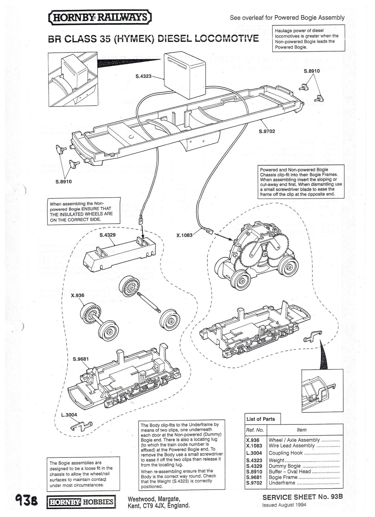 Service Sheets | Model Train Spare Parts selling Hornby Train Spare ...