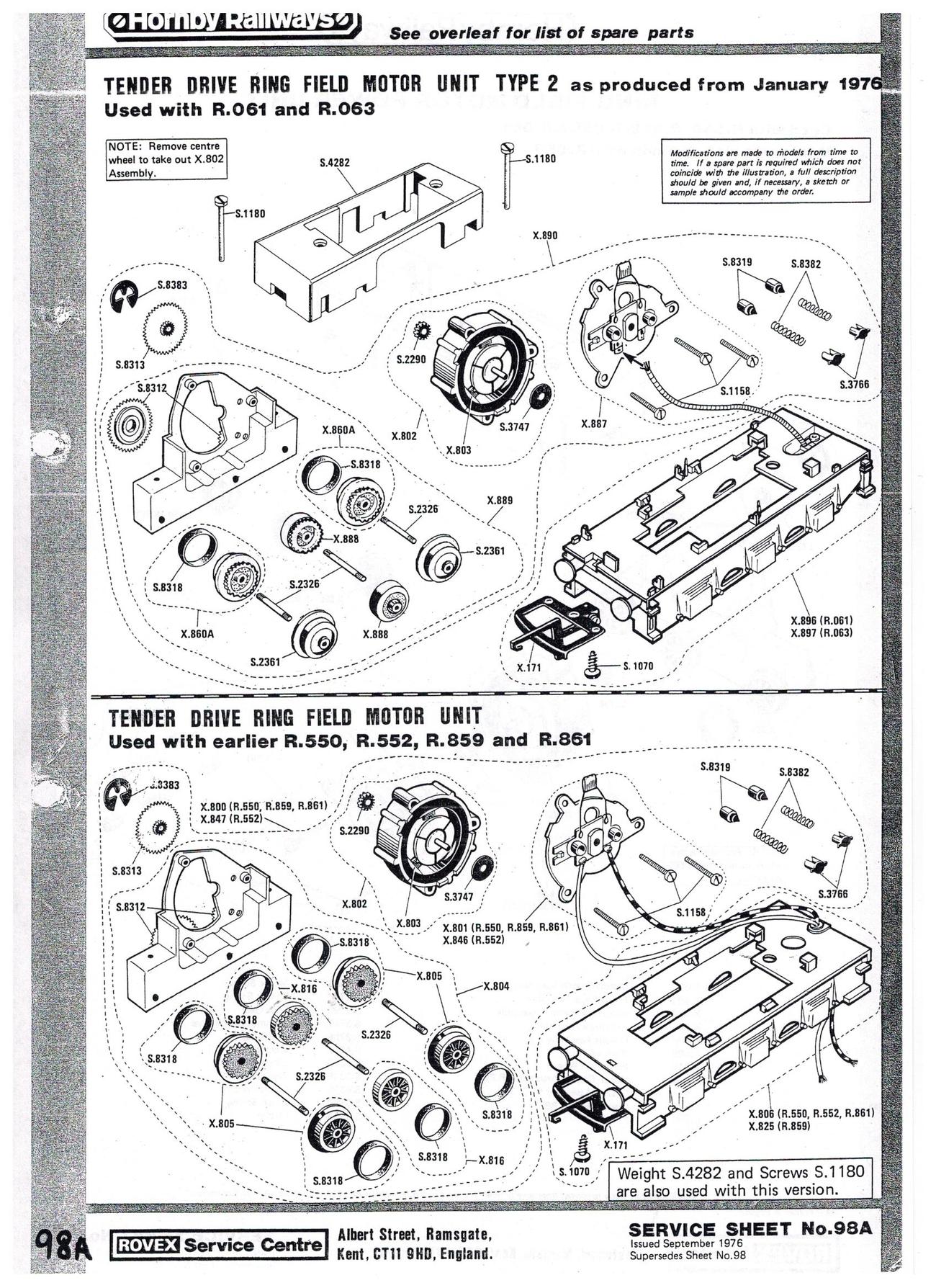 Service Sheets | Model Train Spare Parts selling Hornby Train Spare ...